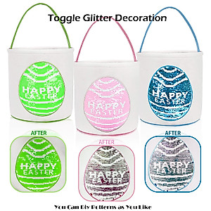 Easter Baskets for Kids, Easter Eggs Hunt Basket, Personalized Basket Canvas Cotton Carrying Gift and Eggs Hunt Bag, Easter Gift Basket for Boys Girls, Candy Buckets, 3 Packs