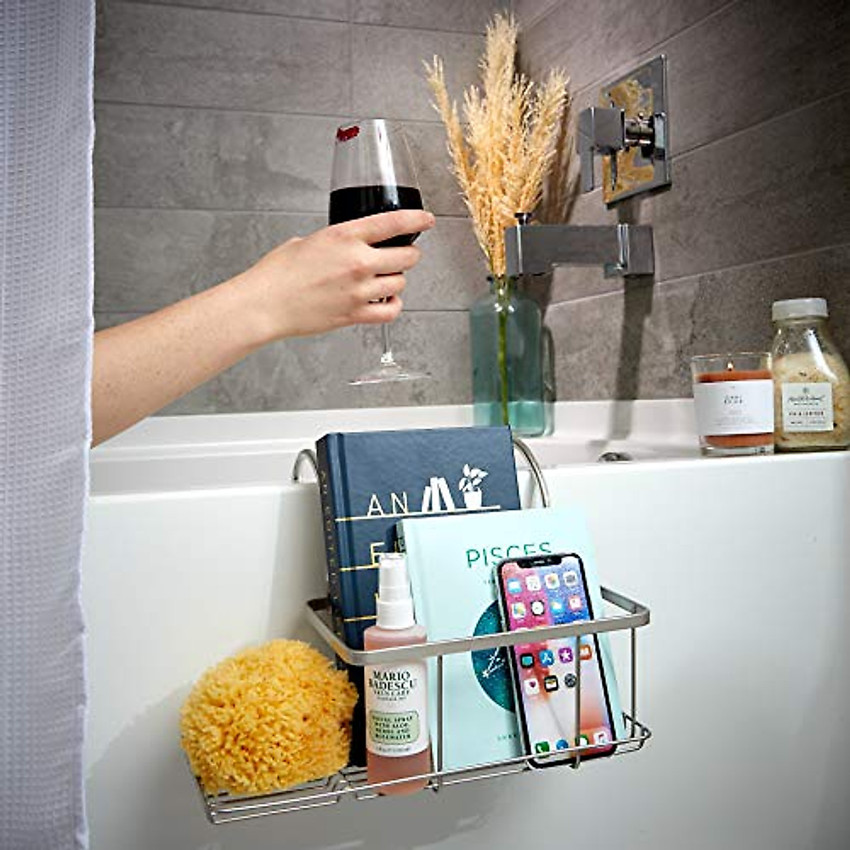 iDesign 23825EU Everett Drill Bathroom Storage, Small Metal Hanging Tray, Bath Caddy for Soap, Cosmetics, Books, Tablet and Phone, Matte Silver, 30.7 cm x 26 cm x 17 cm