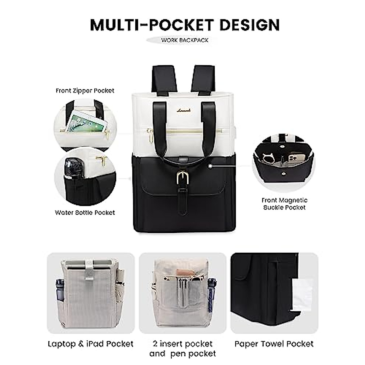 LOVEVOOK Laptop Backpack for Women, Convertible Work Backpack Purse, Laptop Tote Bag with USB Port,Teacher Nurse Work Bags for Women, Cute Waterproof Computer Daypacks for College Travel