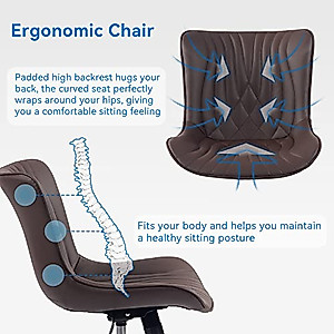 YOUNIKE Office Chair, Ergonomic Desk Chair with Wheels, Home Office Computer Task Chairs, Modern Faux Leather Padded Vanity Chair, Adjustable Swivel Rocking Chair with High Back, Brown