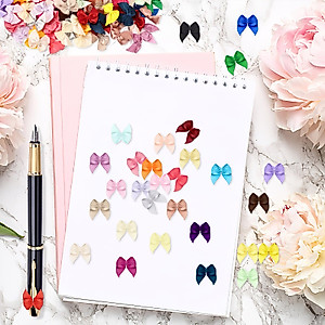 JUNEBRUSHS Multicolor Bows, 180Pcs Mini Satin Ribbon Bows Ribbon Small Tiny Bows for DIY Craft Sewing Scrapbooking