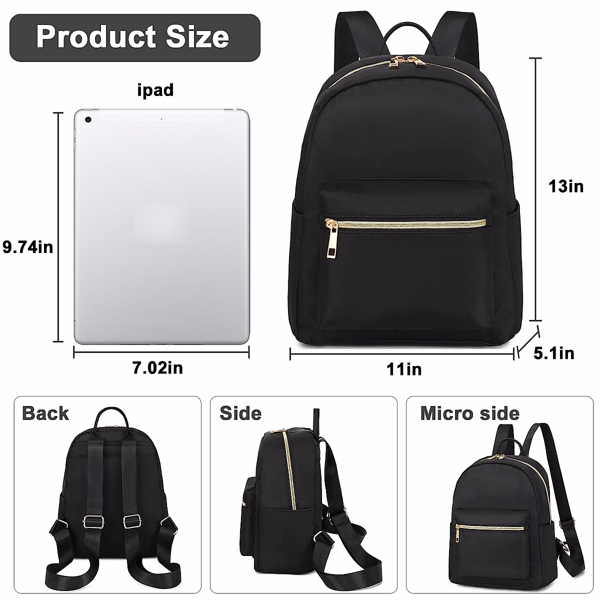 Mini Backpack Girls Womens Fashion Small Backpack Purse Mini Bookbag for Teens Adult Kids School Travel Daypack Black