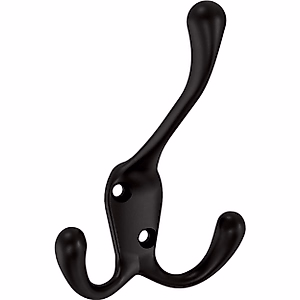 Franklin Brass (10-Pack Triple Wall Hooks 3-Prong Hooks for Hanging Matte Black Wall Mount Hanger Backpack, Purse, Bag, Towel Organization Decorative Wall Hooks B13539K-FB-C