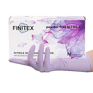 FINITEX Nitrile Disposable Latex Free Gloves Purple - 5mil 100PCS/Box Latex Free Powder Free 12inch Gloves Guantes de Nitrilo Cleaning Medical Exam Food Cooking Gloves (Medium, Box of 100)