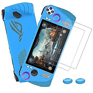 PAKESI Silicone Case for ASUS ROG Ally 2023 Release,Handheld Game Console Cover Protector Case with 2 Thumb Grip Caps and 2 Pack Screen Protectors - Enhance Your Gaming Experience(Blue)