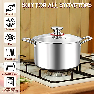 E-far 5 Quart Stock Pot with Lid, 18/10 Tri-ply Stainless Steel Stockpot for Induction Ceramic Gas Stoves, Heavy Duty Cooking Pot for Pasta Soup Stewing Simmering, Oven and Dishwasher Safe