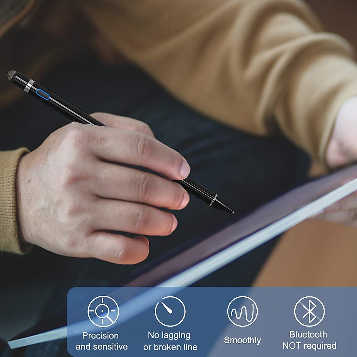 KECOW Active Stylus Compatible with iOS&Android Touch Screen, Digital Pen for iPad, Cellphone&Tablet, Stylus Pen for iPad, iPad Pro/Air/Mini, iPhone, Capacitive Pencil for Handwriting&Drawing, Black