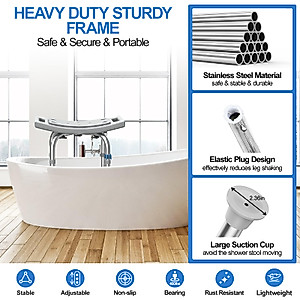 UGarden Heavy Duty Stainless Steel Shower Chair Seat, 400lbs Adjustable Height Shower Stool for Inside Shower, Blue Bath Seat Chair, Handicap Bathroom Stool, Shower Stools for Seniors, Adults,Disabled