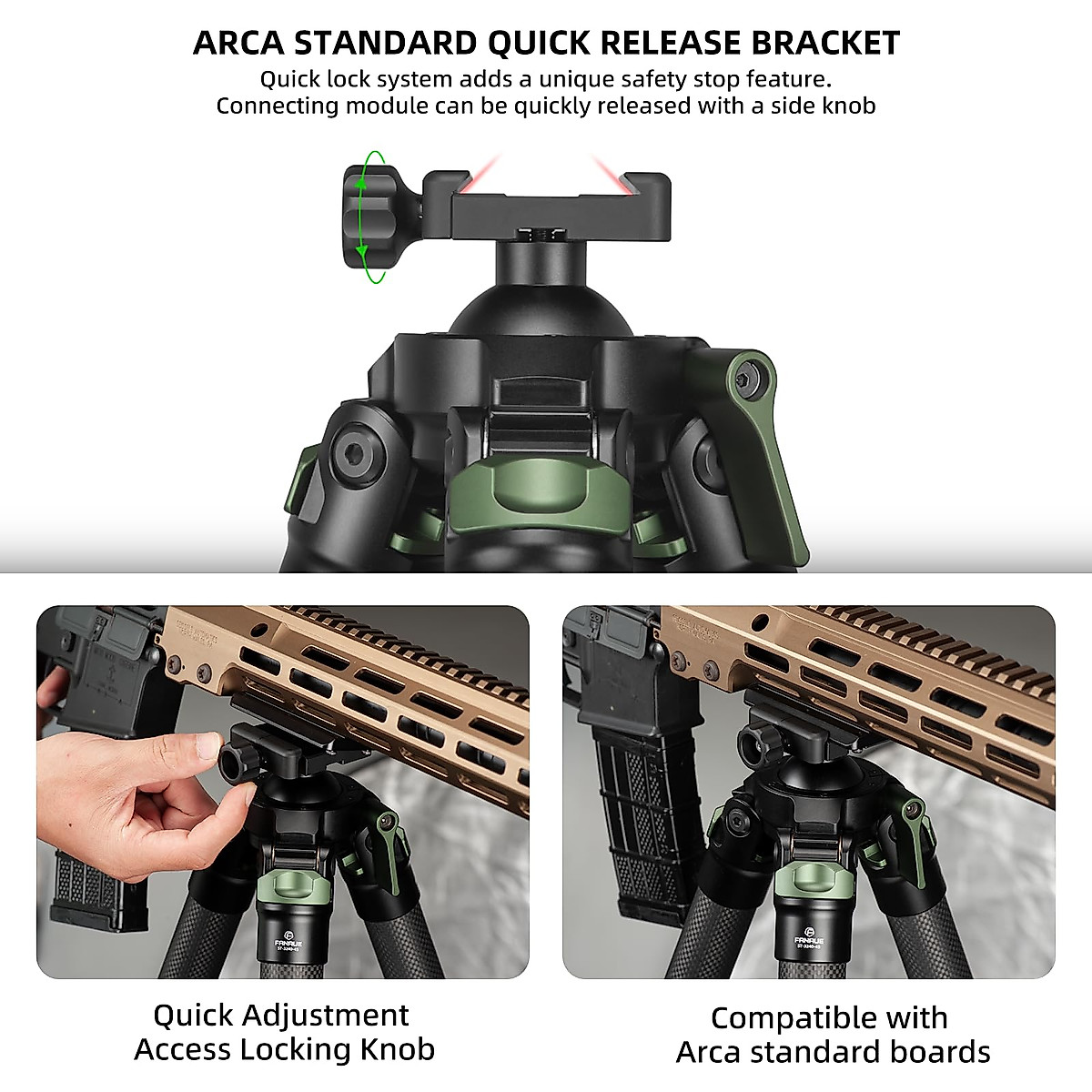 FANAUE Shooting Tripods for Rifles with Durable Aluminum and Carbon Fiber Frame, Iightweight, Stable Design,Quick Release Arca-Swiss Mounting System and Hands-Free Operation for Hunting and Outdoors