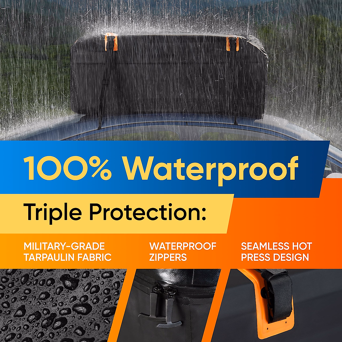 BAGMATE Waterproof Car Roof Bag - Car Rooftop Cargo Carrier Bag – 19 Cubic Ft Roof Rack Cargo Carrier, includes Anti-Slip Mat, 4 Door Hooks, Reinforced Zipper/Buckle, with or without Rack