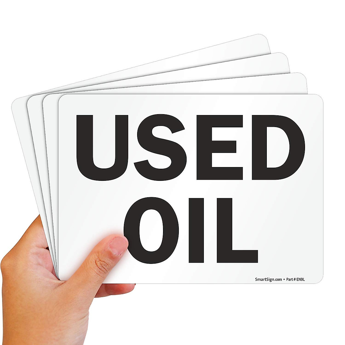 SmartSign (Pack of 4) 5 x7 inch “Used Oil” Sticker Labels, Digitally Printed, 5 mil Laminated Polyester with SuperStick Adhesive, Black and White