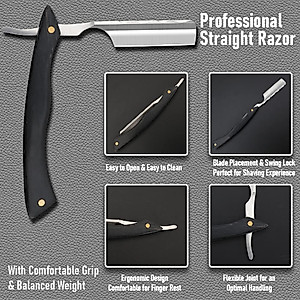 Straight Razor with Strope - Professional Straight Edge Barber Razor Premium Stainless Steel Shaver Razor with Shaving Strop for Men Home & Salon Grooming Using (NO.155)