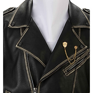 A N KINGPiiN Lapel Pin for Men Shield with Crown Symbol and Hanging Chain Alloy Brooch Suit Stud, Shirt Studs Men's Accessories (Gold)