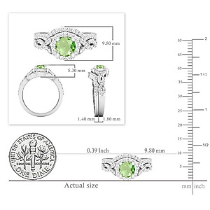 Dazzlingrock Collection 5.8mm Round Peridot & White Diamond Infinity Swirl Halo Wedding Ring Set for Women in 925 Sterling Silver Size 8