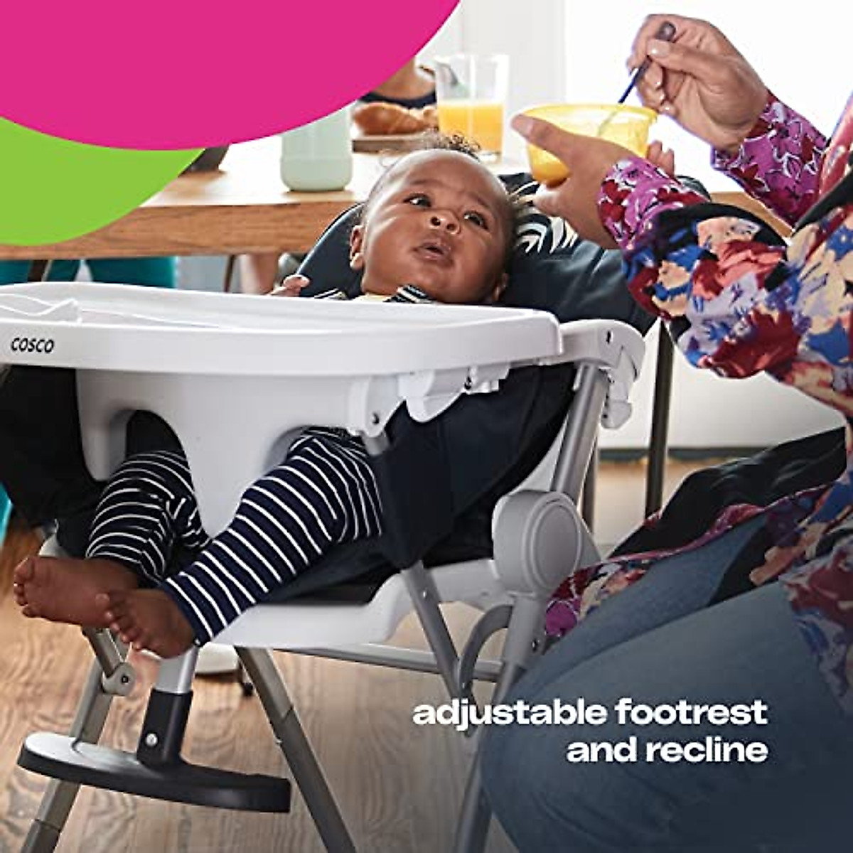 Cosco Simple Fold Adjustable High Chair, Folds Flat and Stands on its own, Making it Easy to Store or take on The go, Rainbow