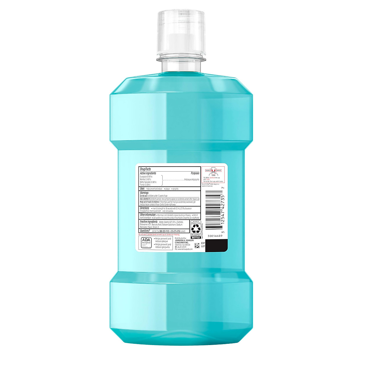 Listerine Cool Mint Antiseptic Mouthwash, Bad Breath, Plaque & Gingivitis, Mint, 1 L