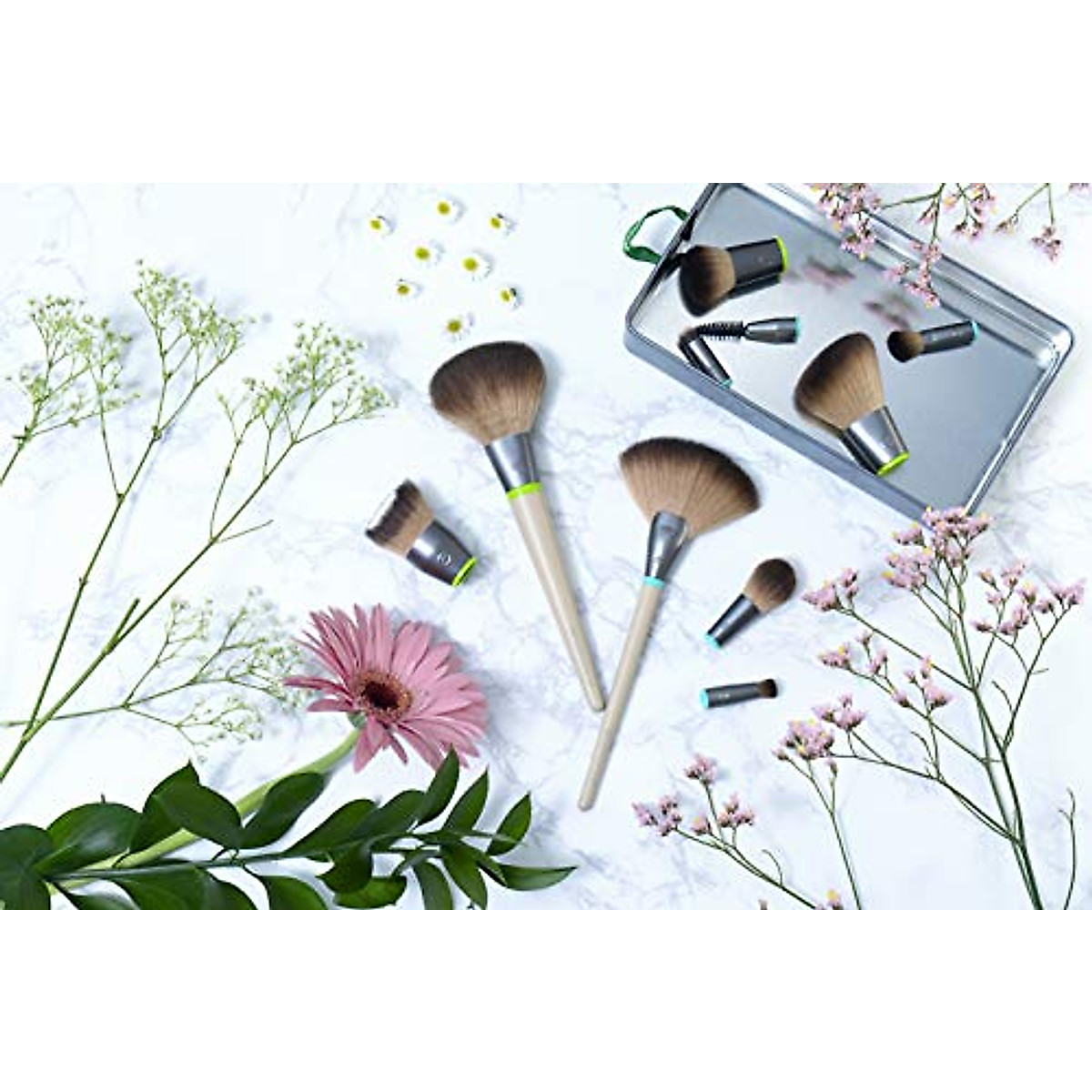 EcoTools Interchangeables Total Renewal Eye Makeup Brush Kit, Customizable Makeup Brushes for Eyeshadow, Travel-Friendly Kit, Eco-Friendly Synthetic Bristles, Cruelty Free & Vegan, 9 Piece Set