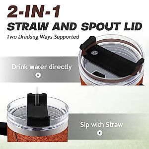 SANDJEST Football Tumbler with Handle 40oz with Lid & Straw, Football Gifts for Men Boys Player Coach Sports Lover, Football Tumblers Coffee Stainless Steel Insulated Cup Gifts for Christmas Birthday