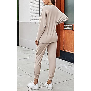 PRETTYGARDEN Women's 2023 Fall Fashion Outfits 2 Piece Sweatsuit Solid Color Long Sleeve Pullover Long Pants (Apricot,Medium)