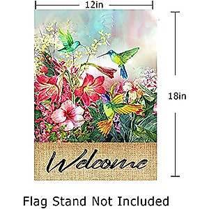 Hummingbird Garden Flag Spring Hibiscus Flower Summer Garden Flags 12x18 Double Sided Welcome Flag Home Outdoor Patio Yard Lawn Decor