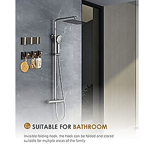 MrsJeggy 2 Pack，Watertight Black Gold Wall Hook，Towel Hooks for Bathroom Wall Mounted，Folding Black Coat Hook，No Punching，Wall Mounted Hook，Door Robe Hook，Bathroom Towel Hook，Also for Balcony，Kitchen