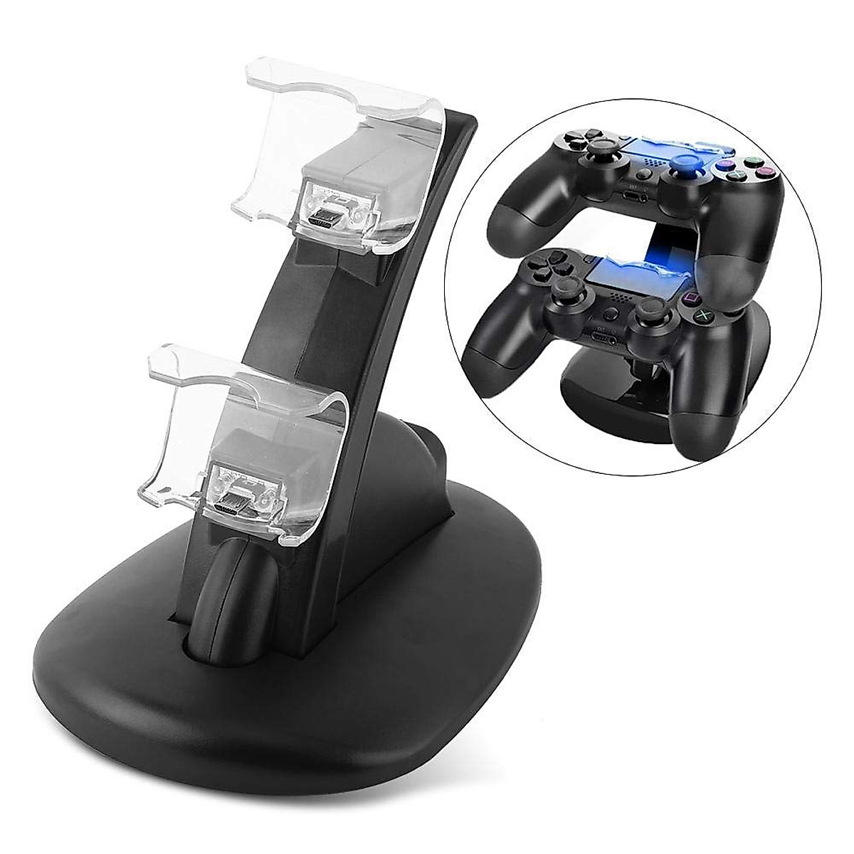 Controller Charger Station,Controller USB Charging Station Dock for DualShock with USB Charging Cable,Fast Charging Station for/Slim/with Blue LED Light(Black)