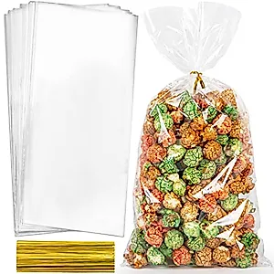Labeol 160pcs Clear Cellophane Bags 7X14 Treat Bags with Ties Goodie Bags Clear Gift Bags for Packaging Popcorn Party Favor Cookie Candy Bakery Plastic Gift Wrap