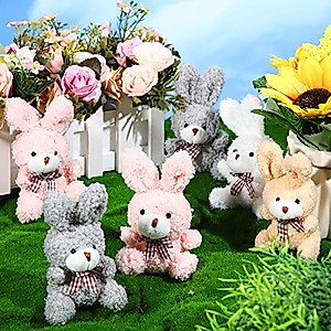 Sotiff 24 Pcs Plush Bunny Stuffed Animal Bulk 4.7 Inch Mini Bunnies Doll Keychain Furry Rabbit with Bow Tie for Boys Girls Birthday Party Favors Wedding Graduation Gifts Holiday (Classic Color)