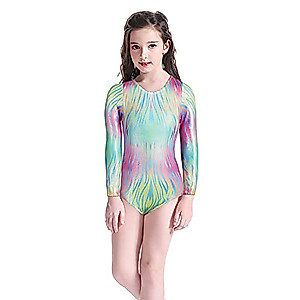 EQSJIU long sleeve leotards for toddler girls gymnastics 2t 3t 18-24 months green pink zebra gradient colors sleeved bodysuits