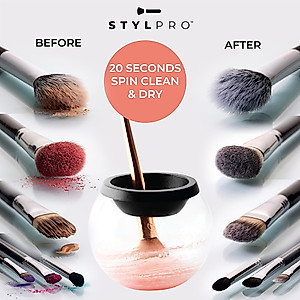 STYLPRO Electric Make-up Brush Cleaner & Dryer - Cleans and dries thoroughly in 30 seconds with gentle centrifugal technology. Suitable for all brush sizes, incl. vegan cleaner.