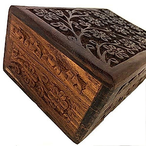 New Age Imports, Inc. Gift Ideas~ Floral Carved Handmade Wooden Box 4 inches by 6 inches~Ideal for Storing Jewelry, Coins, Tartot Cards, Small Treasures, URN Box & etc (Floral Carved 4"x6")