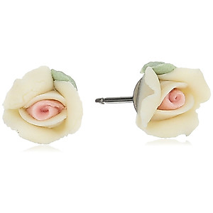 1928 Jewelry Sweet Ivory Porcelain Rose Stud Earrings