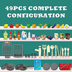 Aikitub Kitchen Play Set for Kids - 49PCS Pretend Cooking Playset Accessories with Pot and Pan,Dish Rack,Play Sink,Pretend Play Food Toys with Baby&Toddler-Educational Gift for 3 4 5 6 Ages Girls&Boys