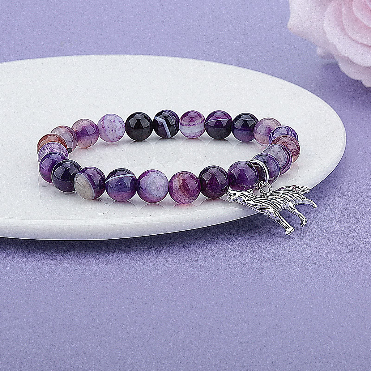 PARTNER Wolf Lover Gift Wolf Spirit Animal Gift Wolf Charm Wolf Bracelet Jewelry Inspiration Gift for Friend (Purple)