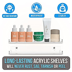 Pretty Display Invisible' Bathroom Shelf Wall Mounted [2 Pack] 10 inch Clear Acrylic Shelves Extra Strong & Easy to Wall Mount