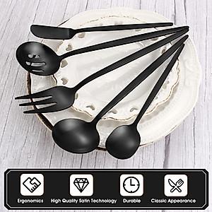 VANVRO Matte Black Serving Silverware Set, 5-Piece Round Shared Utensils Set of Stainless Steel, Hostess Flatware Serving Set, Satin Finish, Dishwasher Safe