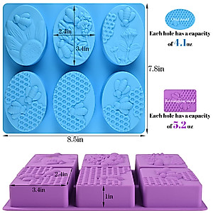 Sakolla 2 Pack 6 Cavity Bee Silicone Soap Molds Rectangle Oval Honeycomb Silicone Molds Loaf Handmade Molds for Soap Making Supplies DIY Wax Melts, Beeswax, Cake Chocolate Bakeware