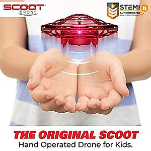 Force1 Scoot Hand Operated Drone for Kids or Adults - Hands Free Motion Sensor Mini Drone, Easy Indoor Small UFO Toy Flying Ball Drone Toy for Boys and Girls (Red)