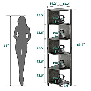 YITAHOME 6-Tier Corner Shelf, 68.8" Tall Industrial Free Standing Corner Bookshelf, 6 Shelf Display Corner Bookcase Open Small Book Shelves for Bedroom, Living Room, Small Space, Charcoal Gray + Black