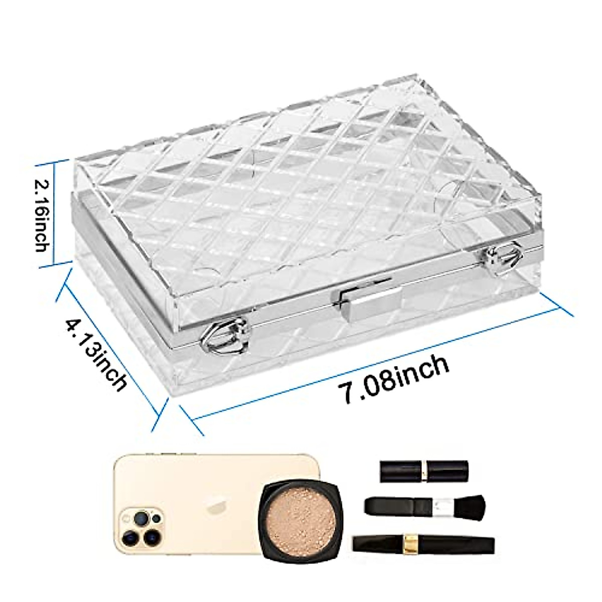 Clear Purse for Women, Acrylic Box Evening Clutch Bag, Mini Jelly Purse Transparent, Stadium Approved Crossbody Shoulder Handbag for Women.(silver)