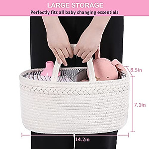 ABenkle Baby Diaper Caddy, Nursery Storage Bin and Car Organizer for Diapers and Baby Wipes, Cotton Rope Diaper Basket Caddy, Changing Table Diaper Storage Caddy Baby Gift Baskets, White