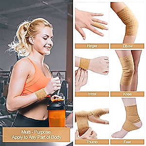 Self Adhesive Bandage Wrap 4 Inches X 5 Yards, 12 Pack of Pet Vet Wrap Cohesive Tape for First Aid, Sports, Horses, Dogs (Beige)