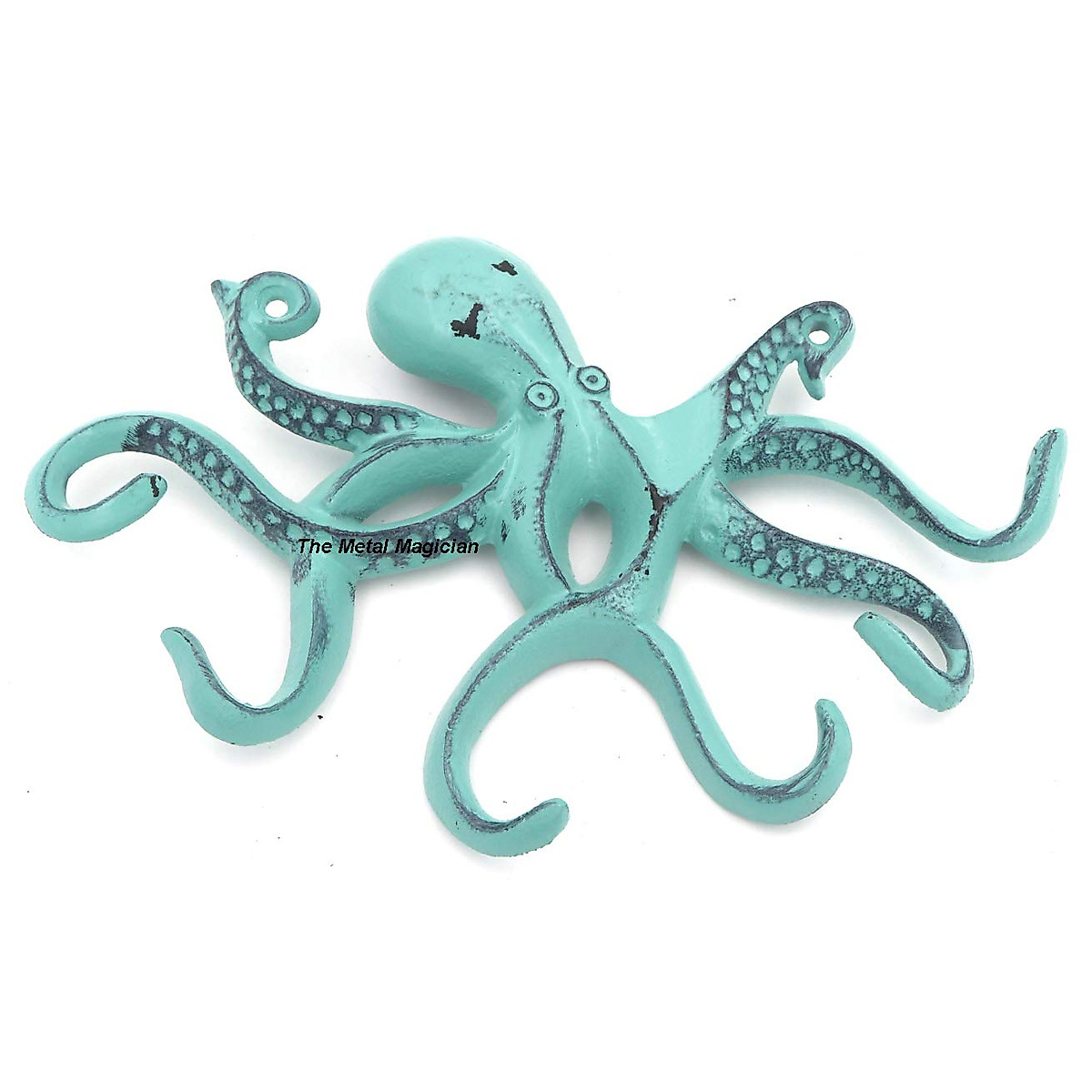 Octopus Keys Hook, Decorative Wall Mounted Nautical Wall Rack, Antique Key Holder Hook, Cast Aluminum Hanger for Coat, Hand Towel, Bathrobe, Jacket, Swimming, Kitchen & Balcony (Distressed Green)
