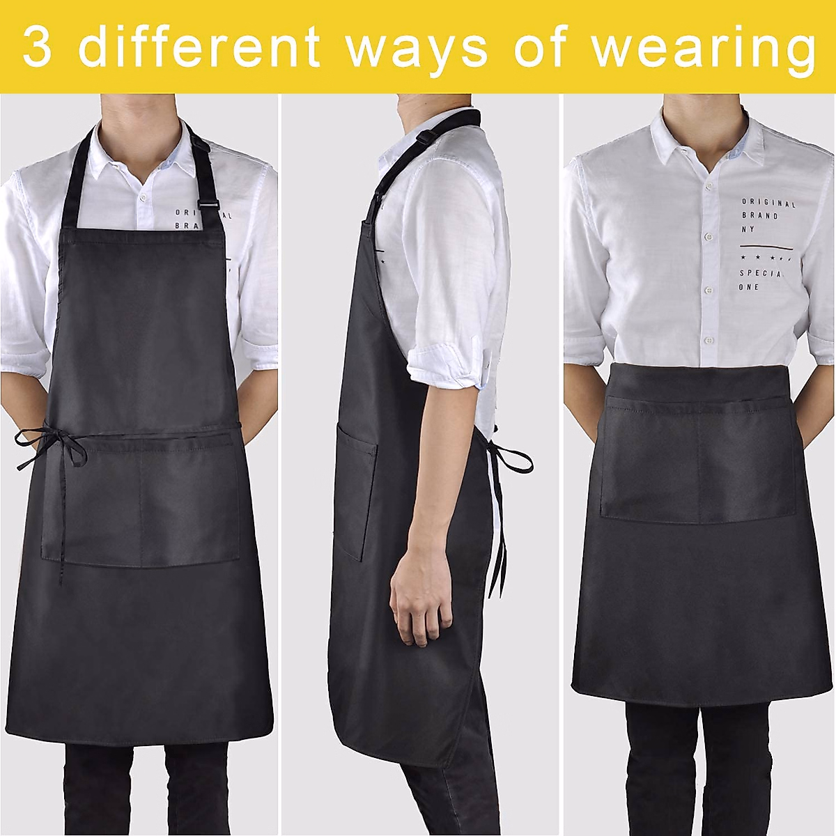 Viedouce 2 Packs Aprons Cooking Kitchen Waterproof,Adjustable Chef Apron with 2 Pockets for Home,Restaurant,Craft,Garden,BBQ,School,Coffee House,Apron for Men Women,Black