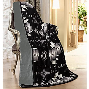 Nu Trendz Signature Southwest Design (Navajo Print) Sherpa Lined Throw 16112 Black_Grey Color