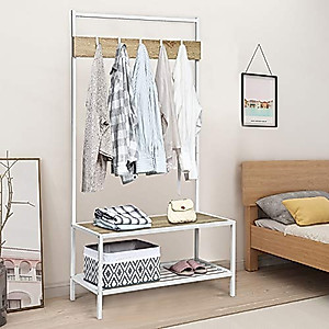 Tangkula Hall Tree with Bench and Shoe Storage, 3-In-1 Industrial Entryway Bench with Coat Rack, Wood Look Coat Rack Shoes Bench Storage Organizer for Home & Office, Coats/Hats/Shoes (Coffee)