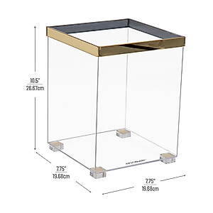 Mind Reader Trash Can, Wastebasket, Bin, Wastepaper Basket, Clear, Office, Bathroom, 8" L x 8" W x 10.5" H, Clear and Gold