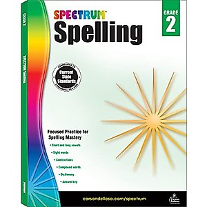 Spectrum Spelling Workbook Grade 2, Phonics and Handwriting Practice With Sight Words, Vowels, and Compound Words, 2nd Grade Workbook With English Dictionary, Classroom or Homeschool Curriculum