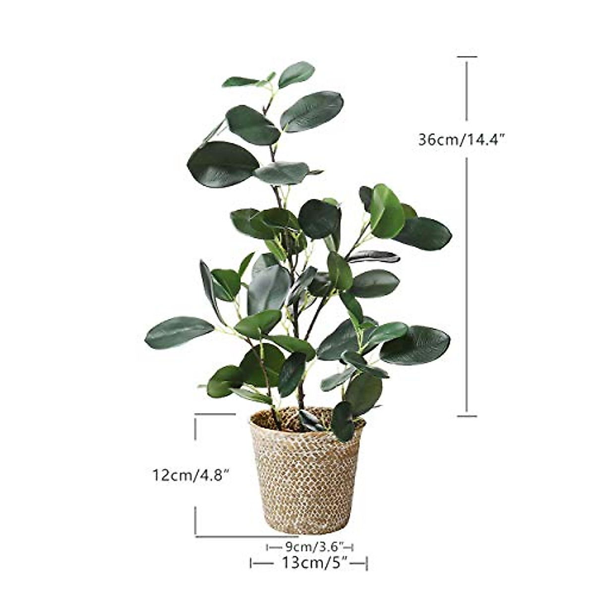 SAROSORA Artificial Ficus Tree Fake Plants in Weaved Pot 20" Height for Living Room Decor Indoor Home Office Ins Style (Green, 1)
