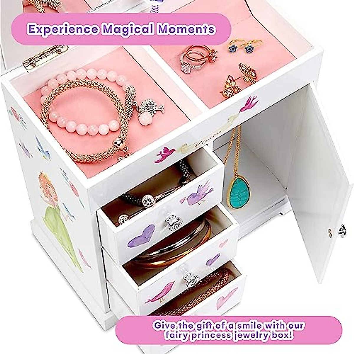 Jewelkeeper Unicorn Musical Jewelry Box with 3 Pullout Drawers, Fairy Princess and Castle Design, Dance of the Sugar Plum Fairy Tune